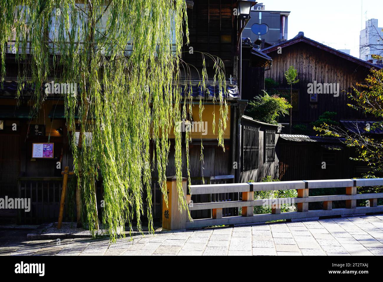 Traditional Japanese houses and wooden bridges on the Shirakawa River ...