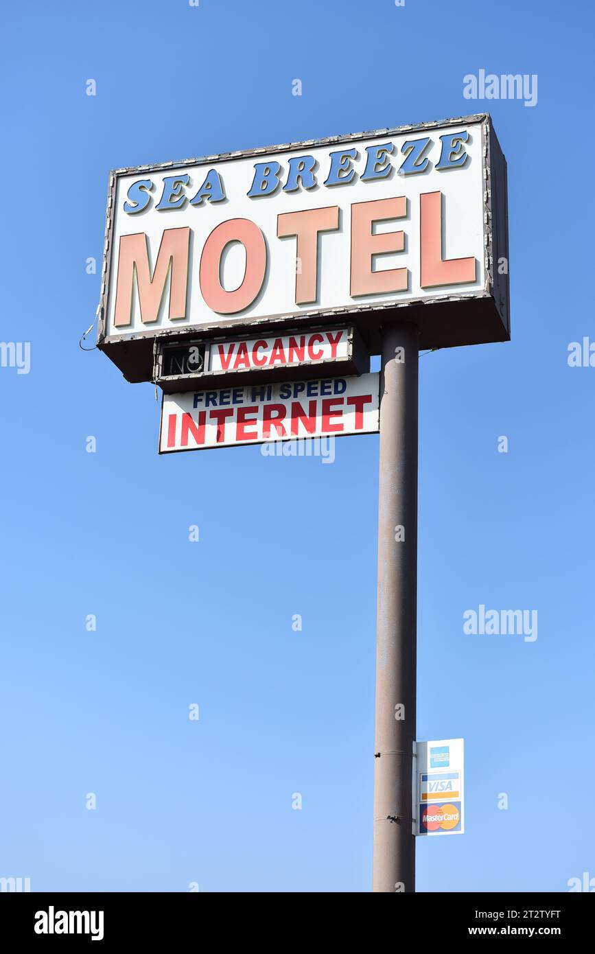 LONG BEACH, CALIFORNIA - 18 OCT 2023: Closeup of the sign at the Sea ...