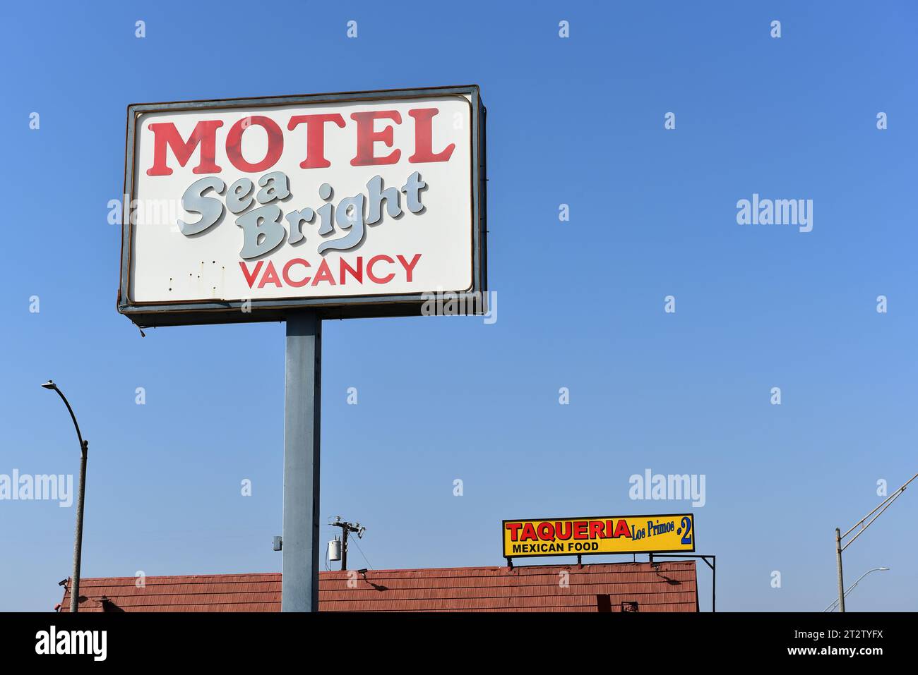 LONG BEACH, CALIFORNIA - 18 OCT 2023: Closeup of the Sea Bright Motel ...