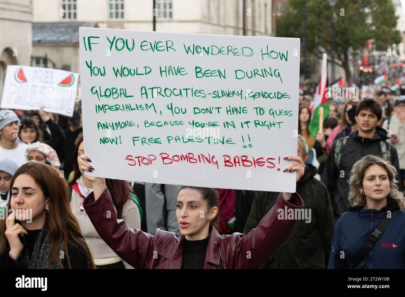 London, UK. 21 October, 2023. Tens of thousands of Palestine supporters ...