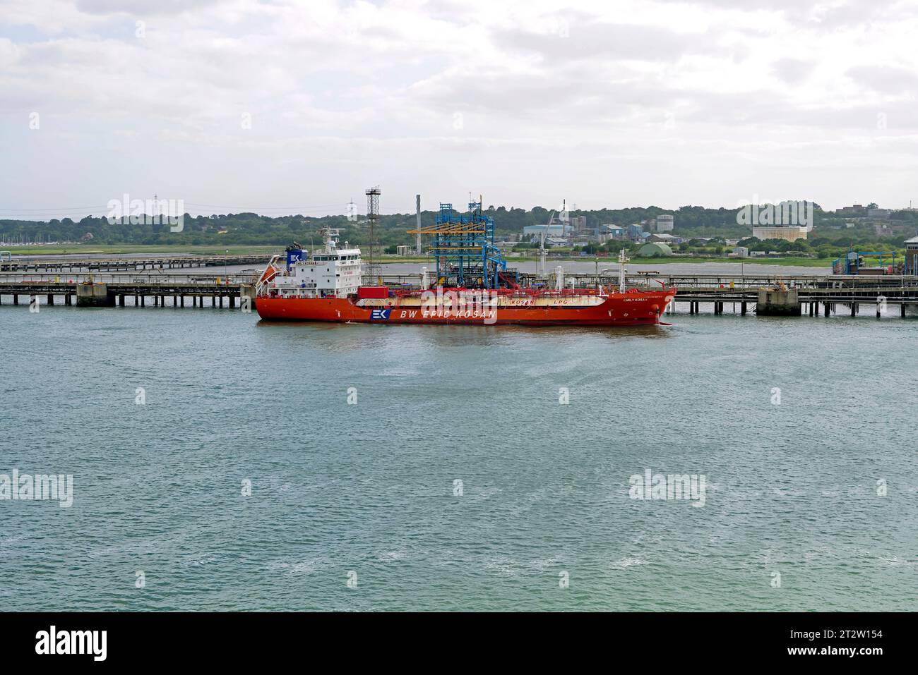 The LPG tanker 'Emily Kosan' is seen alongside Esso Fawley Refinery ...