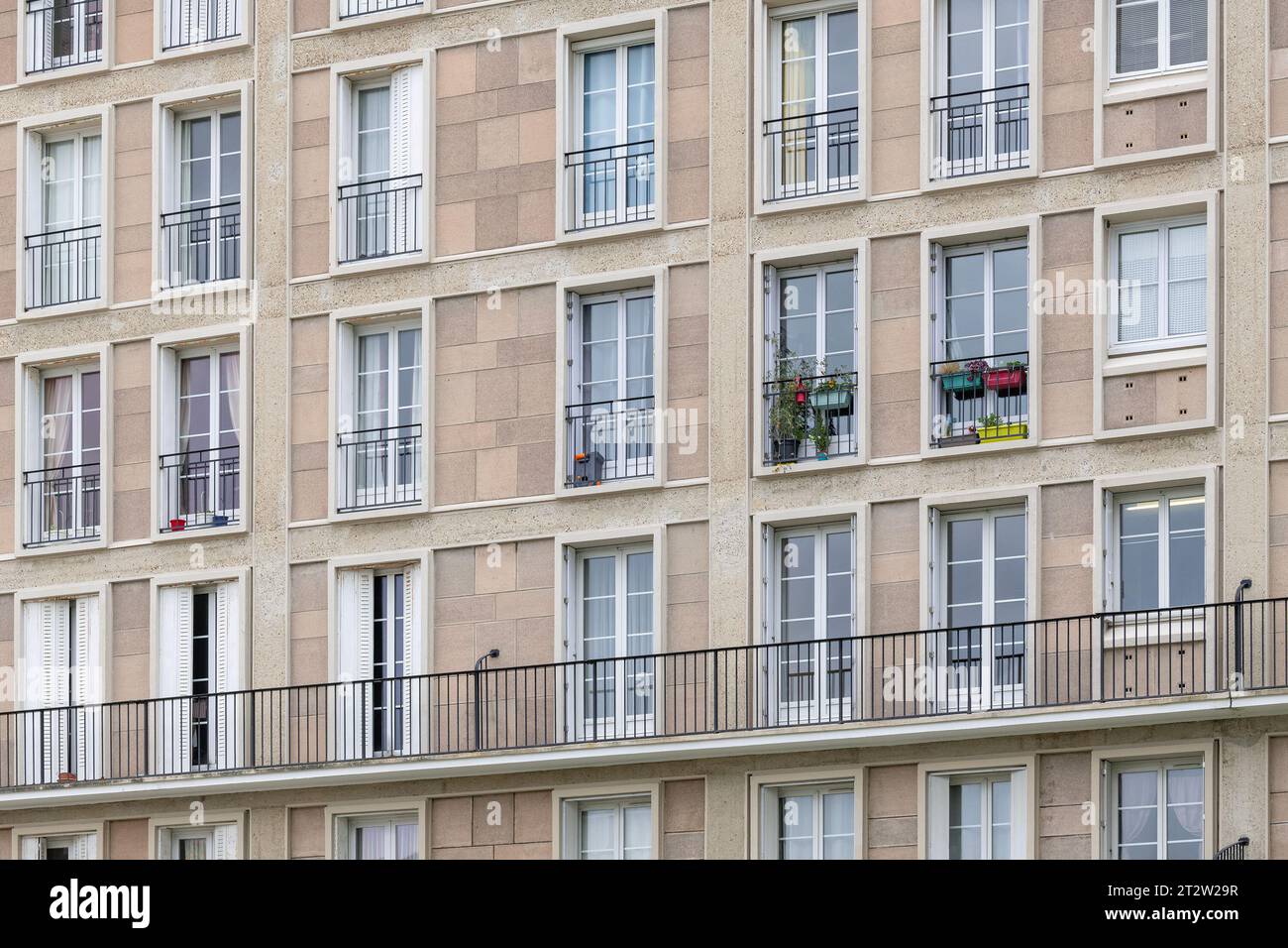 Le Havre, France - Focus on a reinforced concrete facade built by Auguste Perret after the ...