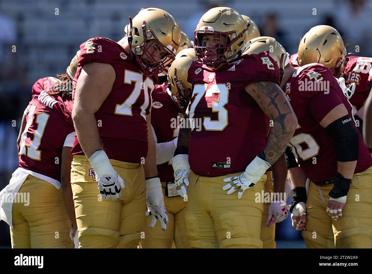 Boston College offensive lineman Christian Mahogany (73) works against ...