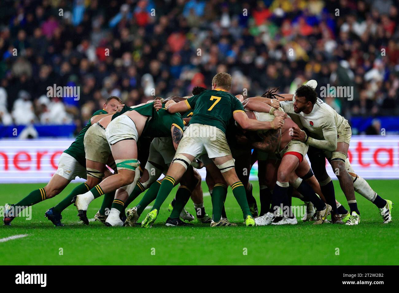Players contest a scrum during the Rugby World Cup semifinal match ...