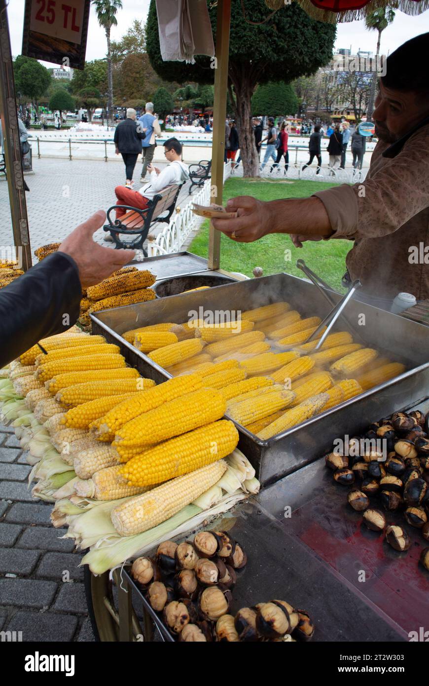 Istanbul, Turkey, Peole buying a corn at a stand, Editorial only Stock ...
