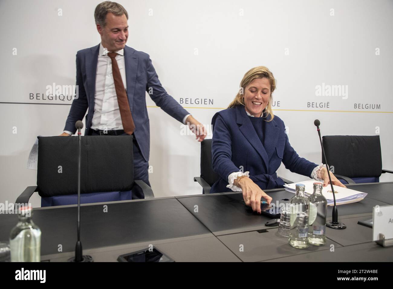 Brussels, Belgium. 21st Oct, 2023. Prime Minister Alexander De Croo and ...