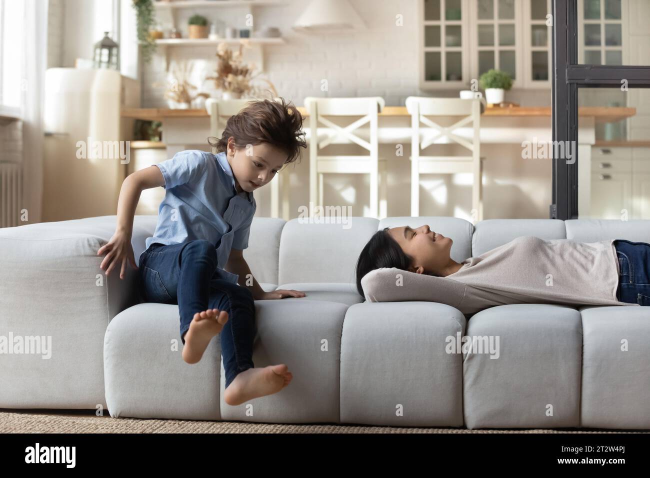 Son mother having rest hi-res stock photography and images - Alamy