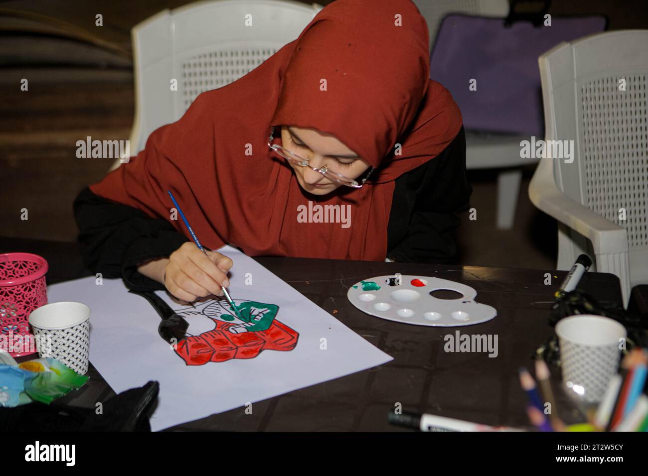 October 21, 2023: Gaziantep, Turkiye. 21 October 2023. Young artists ...