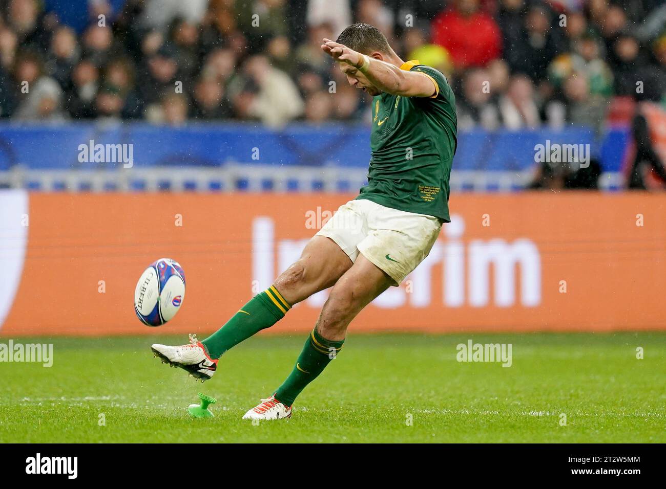 South Africa's Handre Pollard kicks a conversion during the Rugby World ...