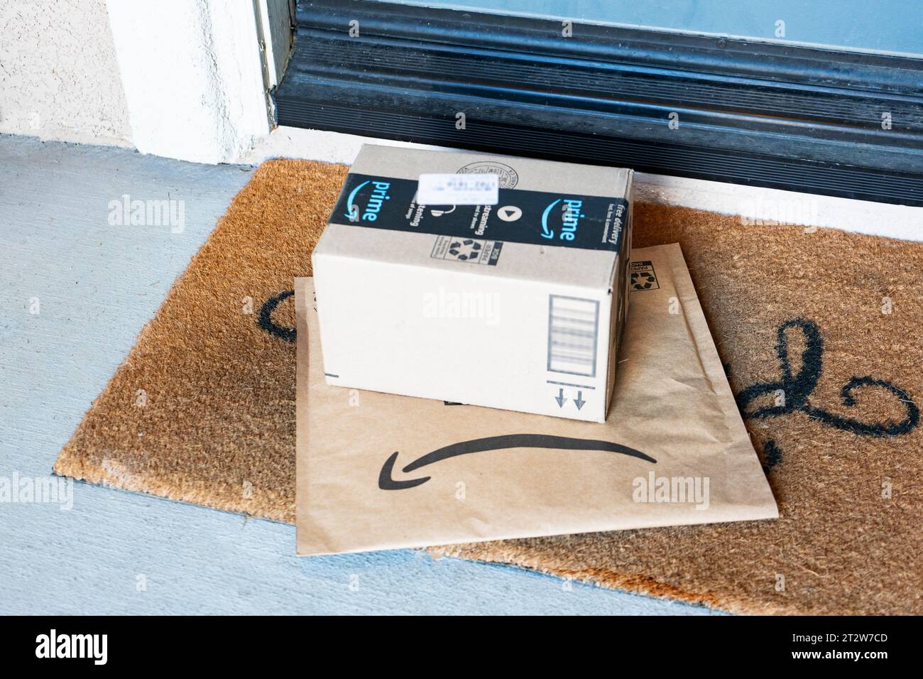 Lake Elsinore, CA, USA - October 21, 2023: Amazon Prime boxes delivered ...