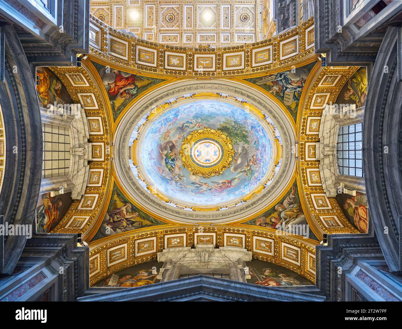 Interior of St. Peter's basilica ceiling fresco, Vatican, Italy Stock ...