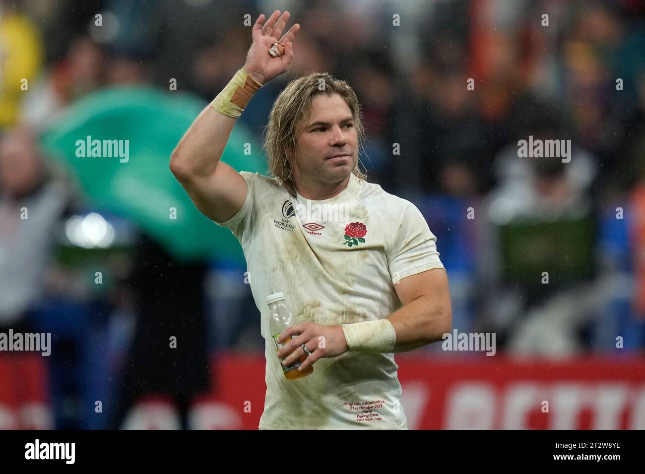 South Africa's Faf de Klerk, wearing an English jersey, gestures after ...