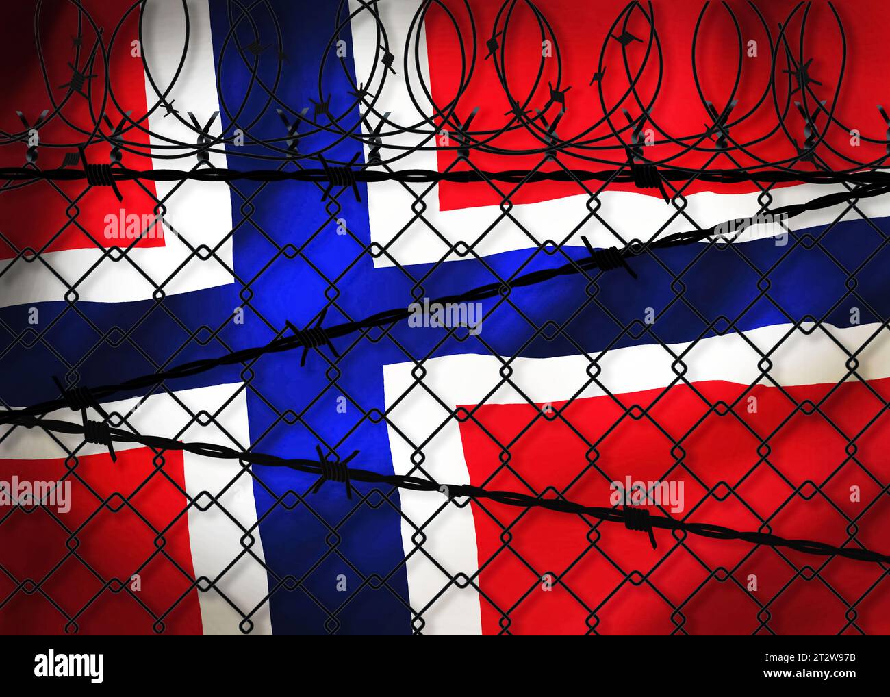 Norway flag behind barbed wire fence Stock Photo - Alamy
