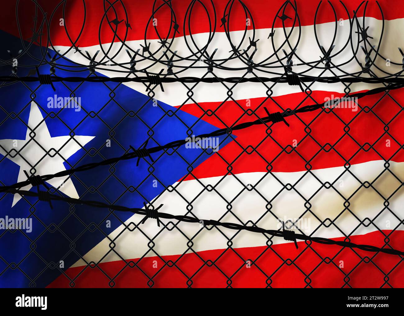 Puerto Rico flag behind barbed wire fence Stock Photo - Alamy