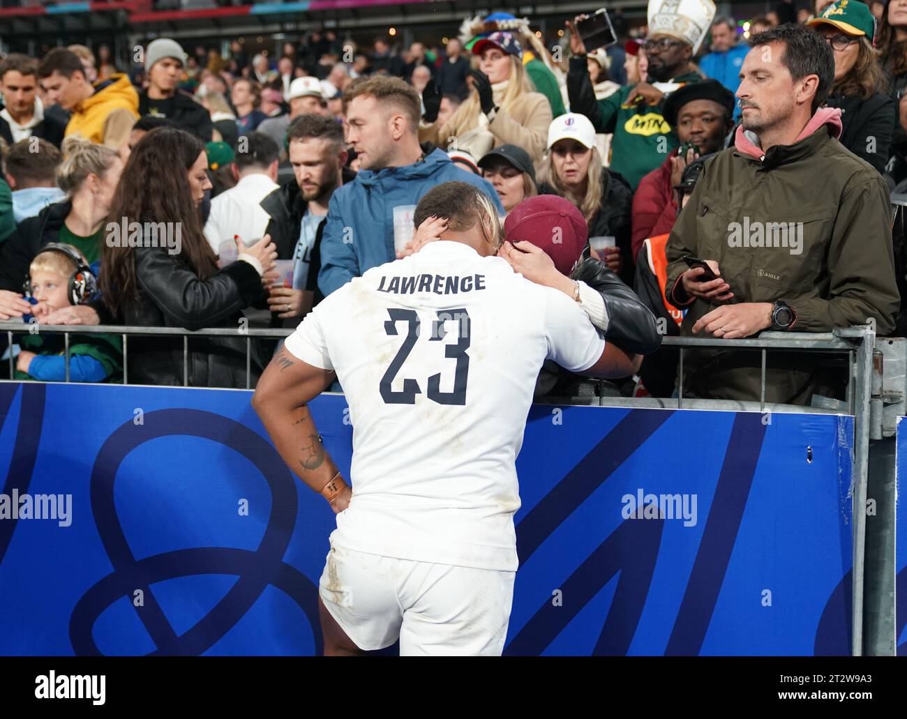 England's Ollie Lawrence consoled following the Rugby World Cup 2023 ...