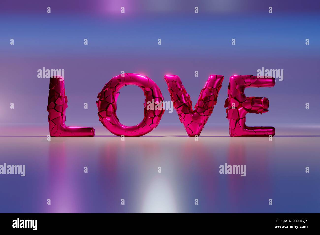 The pink word LOVE explodes into a small particles Stock Photo - Alamy