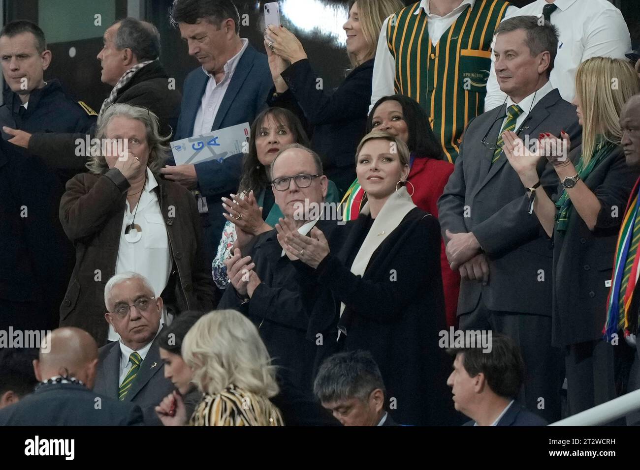 Prince Albert II and Princess Charlene of Monaco applaud during the ...