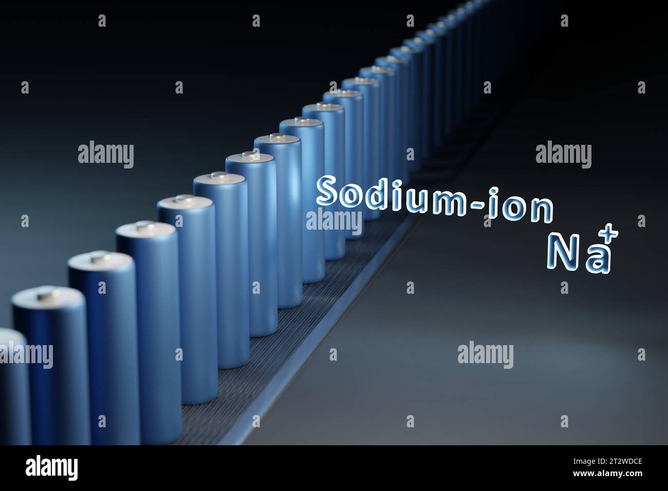 The line of Sodium-ion batteries in a dark background- 3D render Stock ...