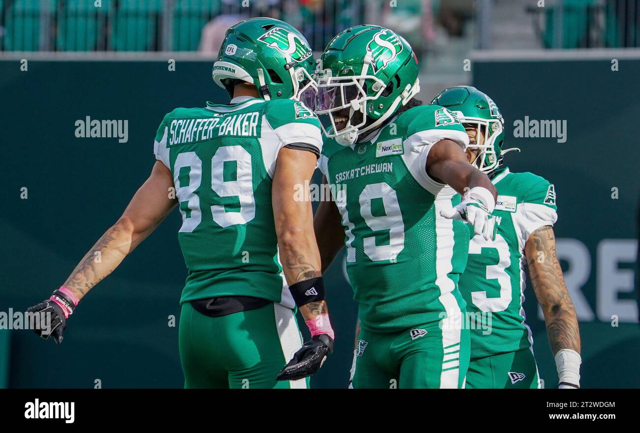 Saskatchewan Roughriders receiver Samuel Emilus (19) celebrates with ...