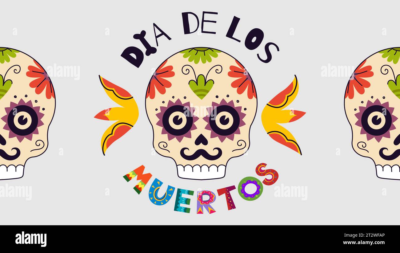 Dia de Los Muertos party horizontal poster. Mexican Day of the Dead ...