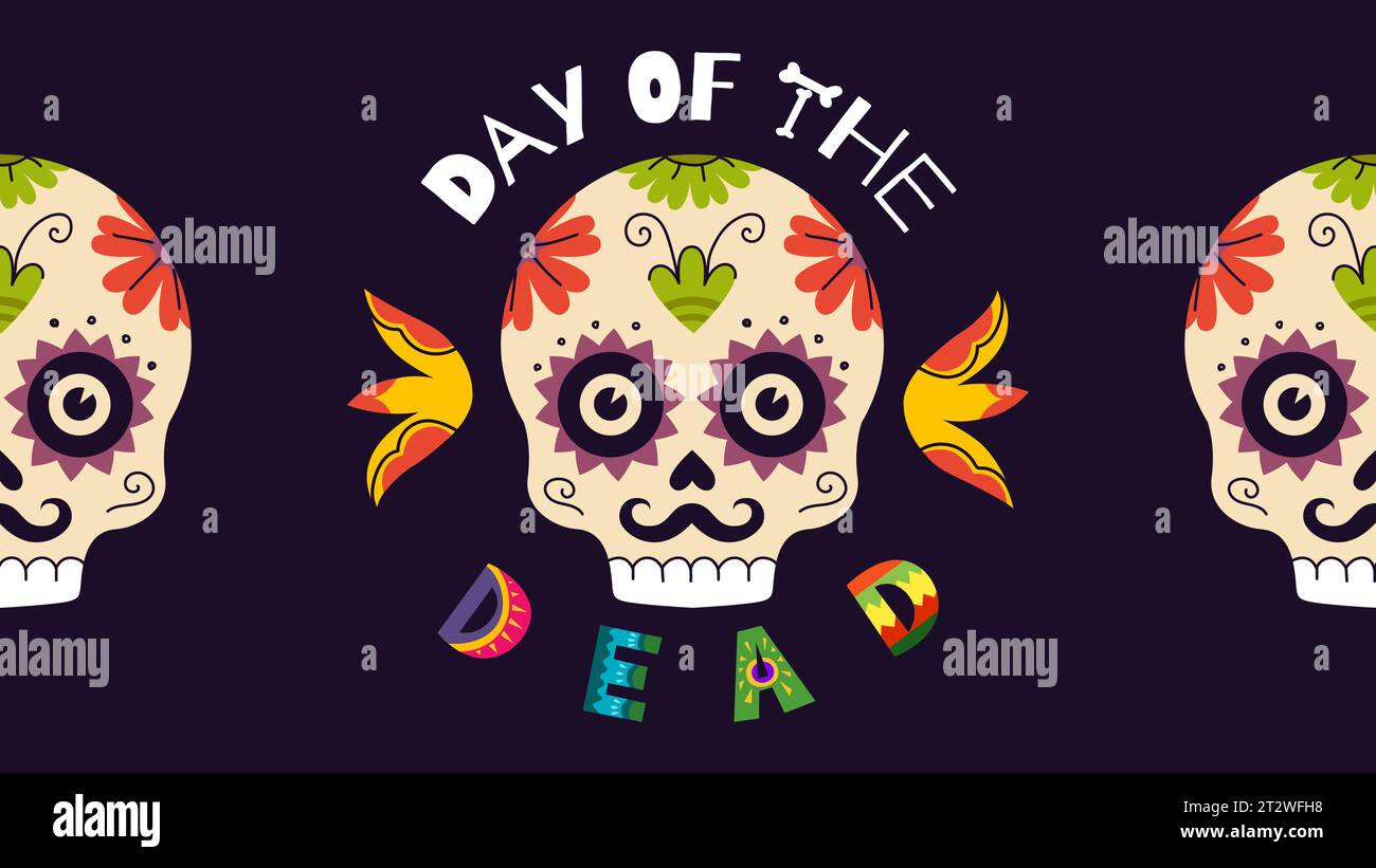 Mexican Day of the Dead party horizontal poster. Dia de Los Muertos ...