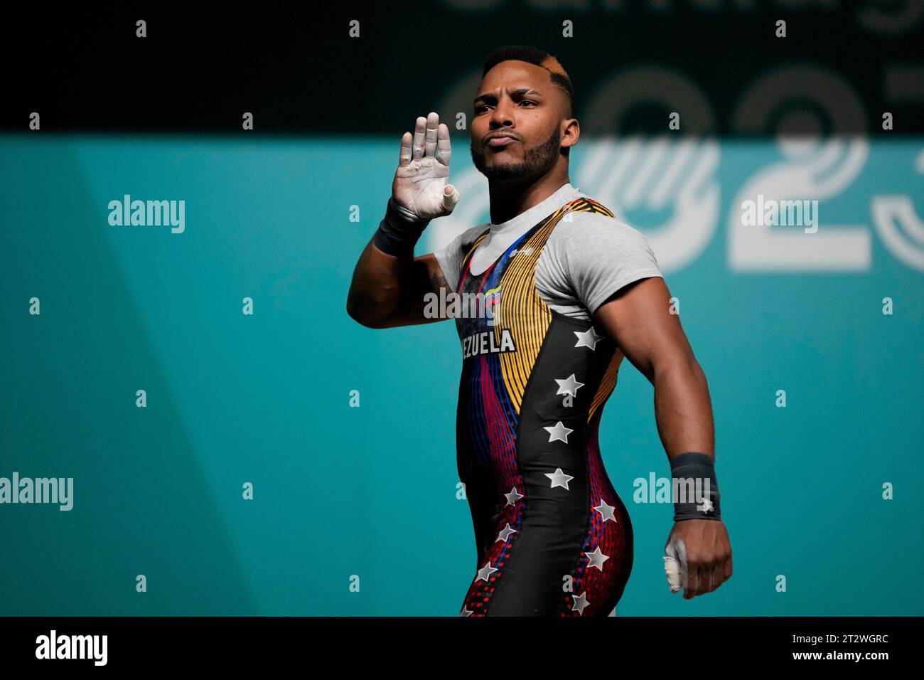 Venezuela's Julio Mayora reacts after competing in the men's ...