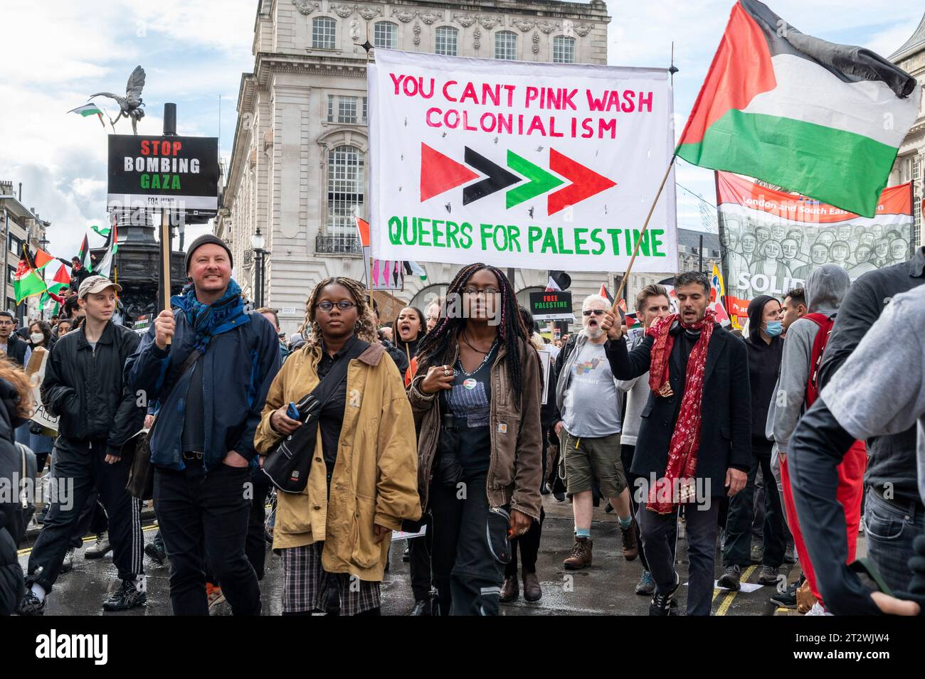 Protestors against the Israel Gaza War with large banner "You can't ...