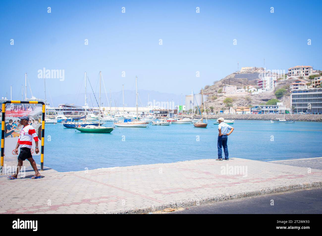 View of Laginha beach in Mindelo city in Sao Vicente Island in Cape ...