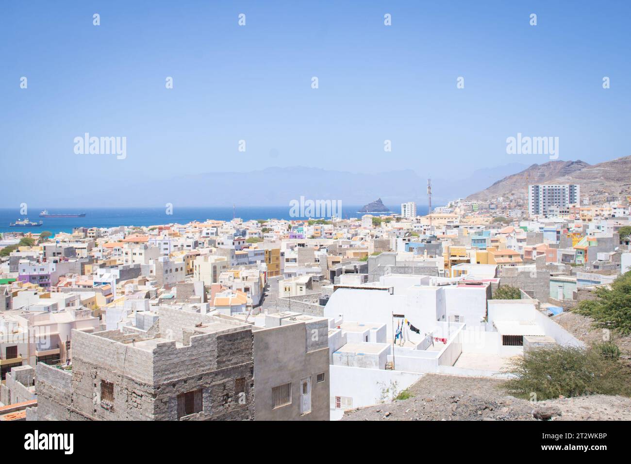 View to the main port of Mindelo on the island of Sao Vicente, Cape ...