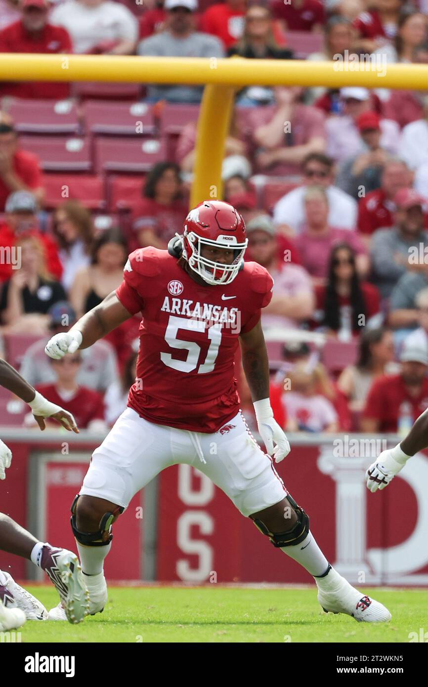 October 21, 2023: Devon Manuel #51 Arkansas offensive lineman comes up ...