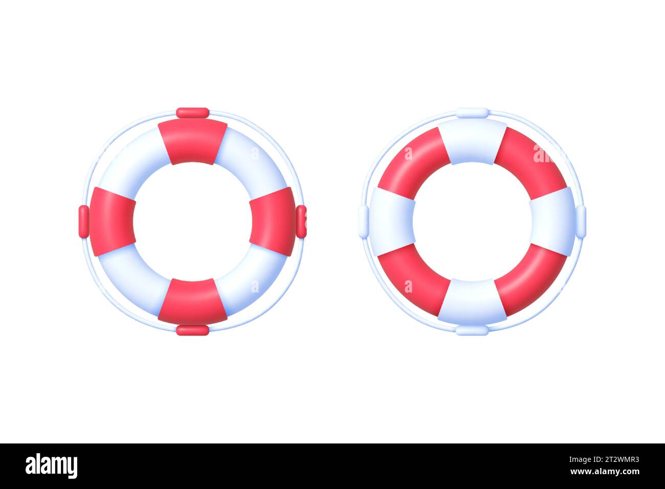 Red lifebuoy on white background. Realistic red and white lifebuoy whith a rope. Life guard sea ...