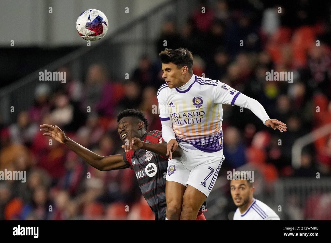 Toronto Canada 21st Oct 2023 Toronto Fc Defender Aime Mabika 6 And Orlando City Forward