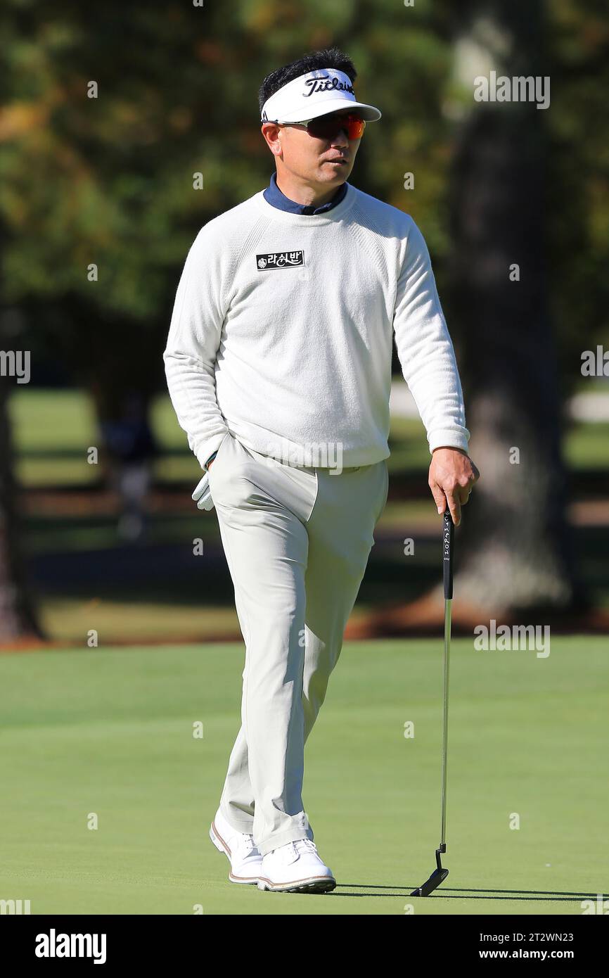 RICHMOND, VA - OCTOBER 21: Y.E. Yang strolls onto the 2nd green during ...