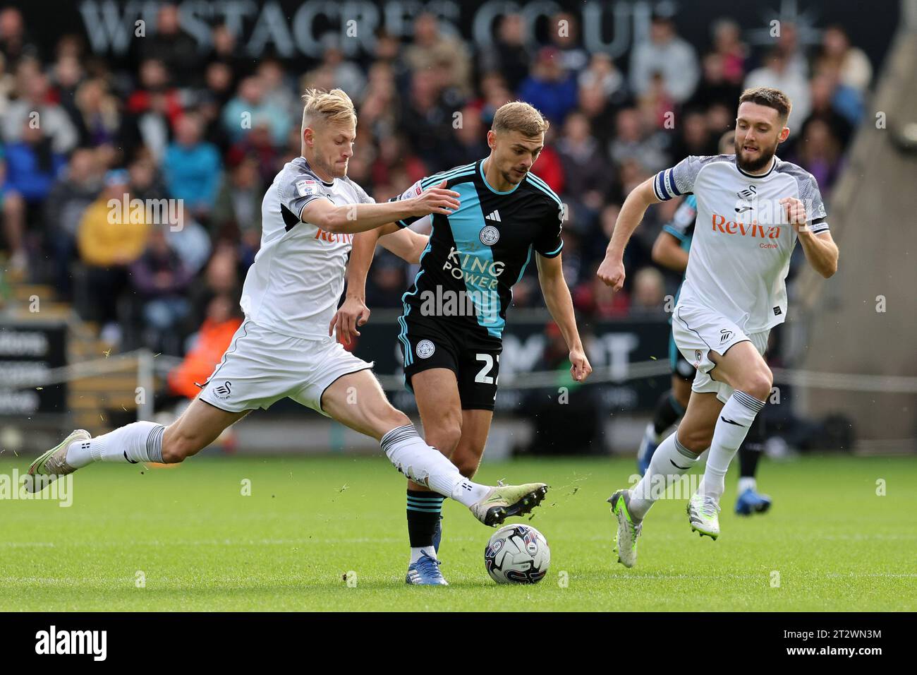 Swansea, UK. 21st Oct, 2023. Kiernan Dewsbury-Hall of Leicester City ...