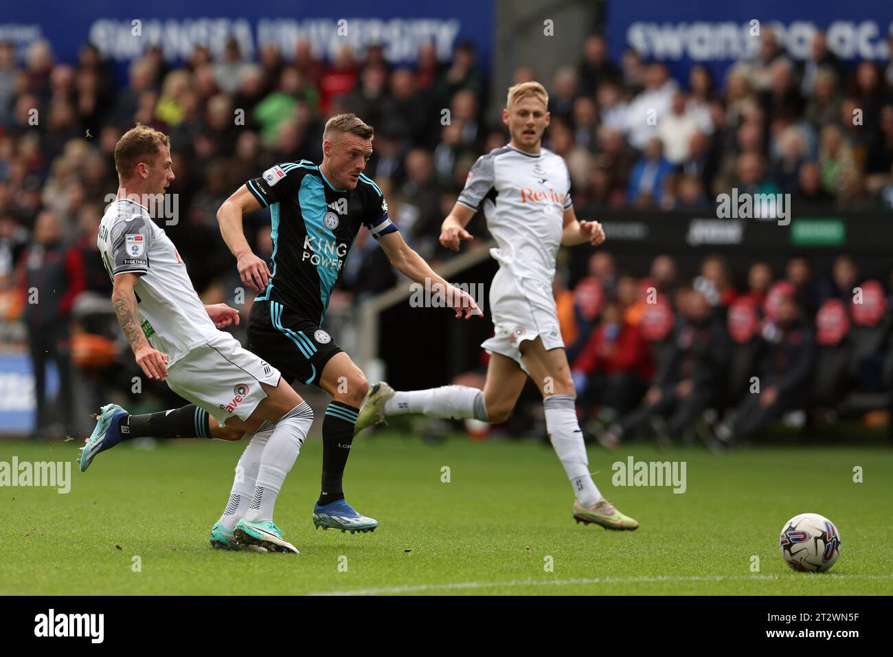 Swansea, UK. 21st Oct, 2023. Jamie Vardy of Leicester city. In action ...