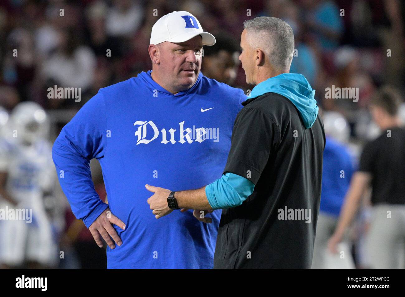 Duke head coach Mike Elko, left, and Florida State head coach Mike ...