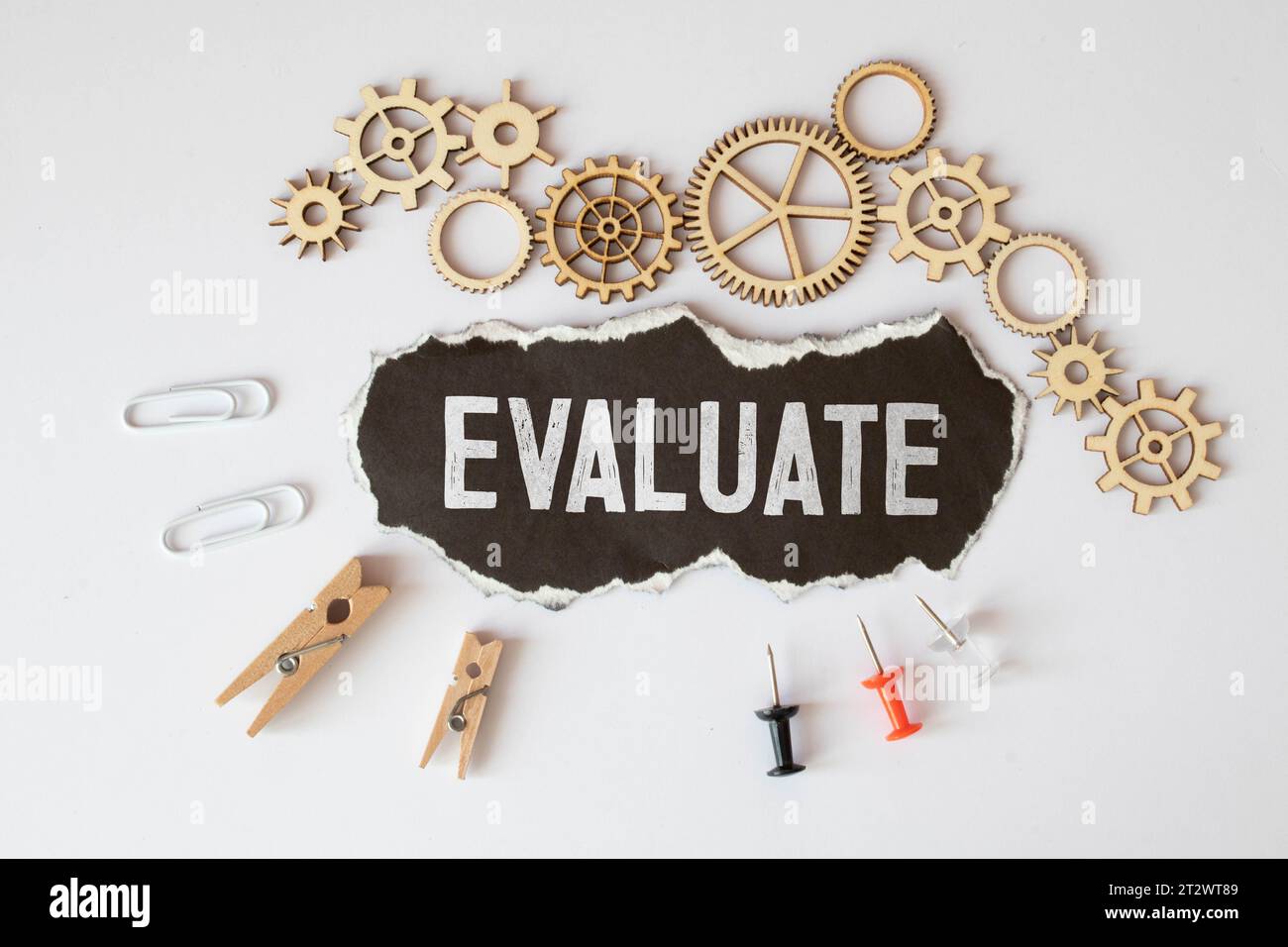 EVALUATE word made with building blocks Stock Photo - Alamy