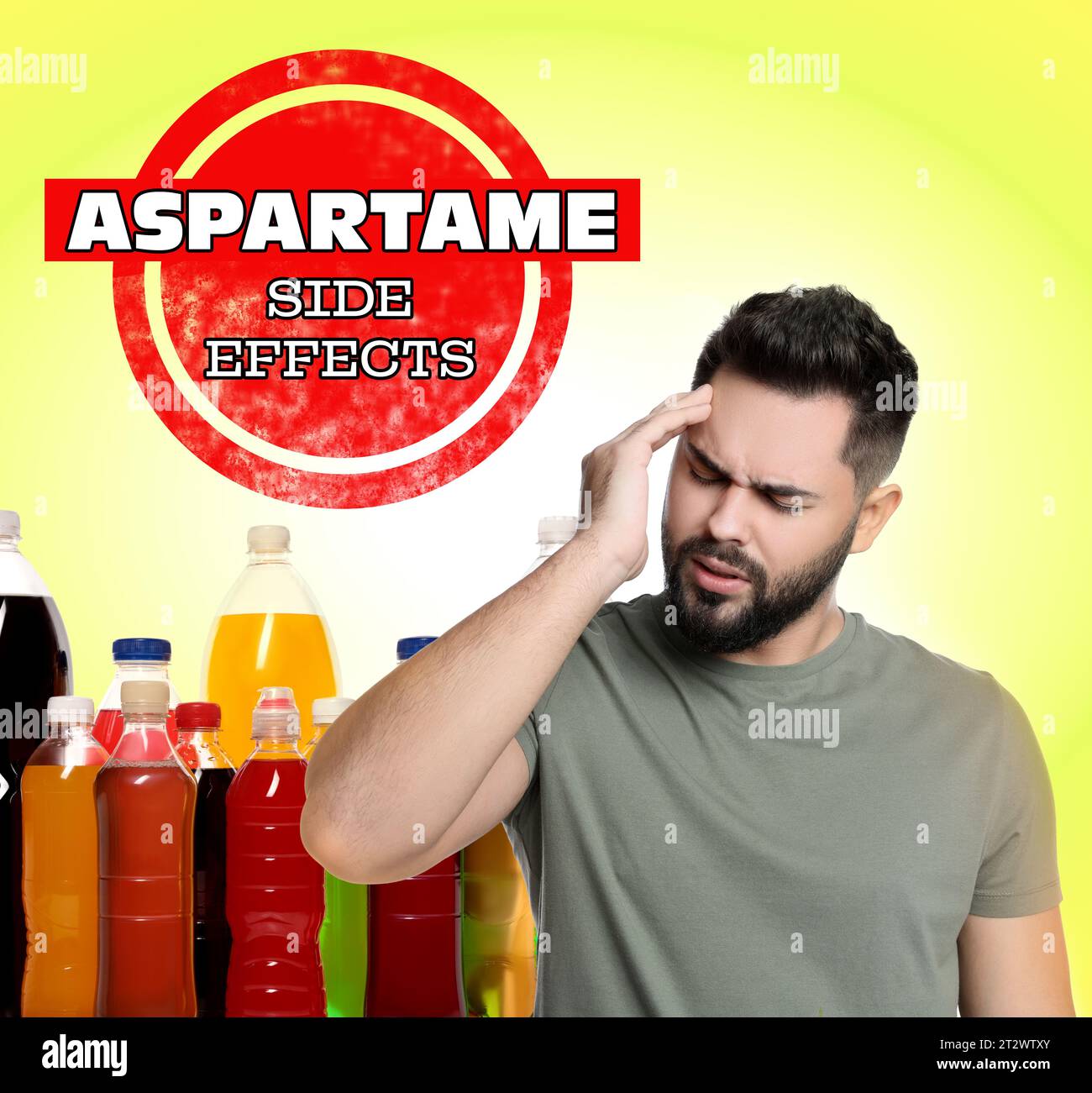 Aspartame hazard. Man suffering from side effects of this artificial ...