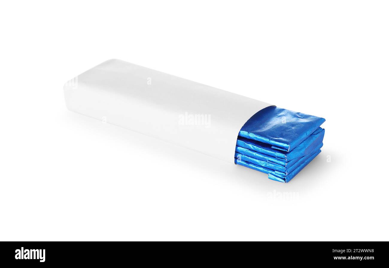 Pack with wrapped sticks of tasty chewing gum isolated on white Stock ...