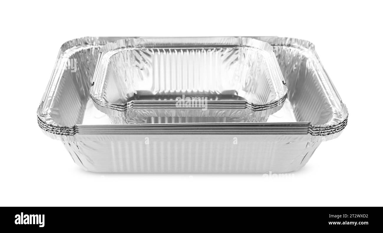 Many different aluminum foil containers isolated on white Stock Photo ...