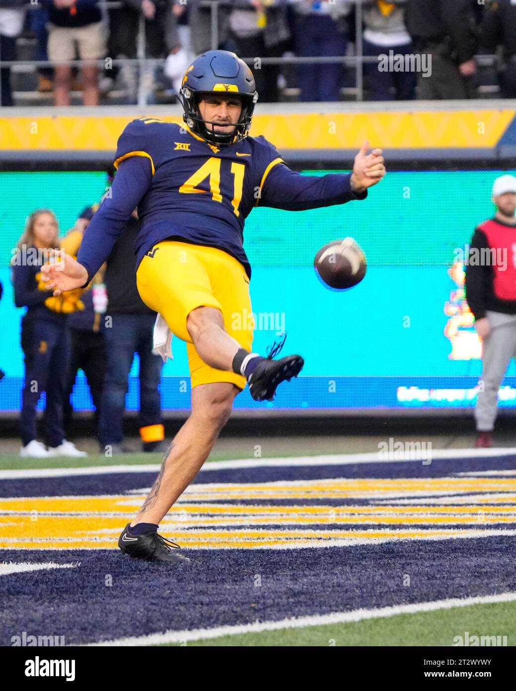 MORGANTOWN, WV - OCTOBER 21: West Virginia Mountaineers Punter Oliver ...