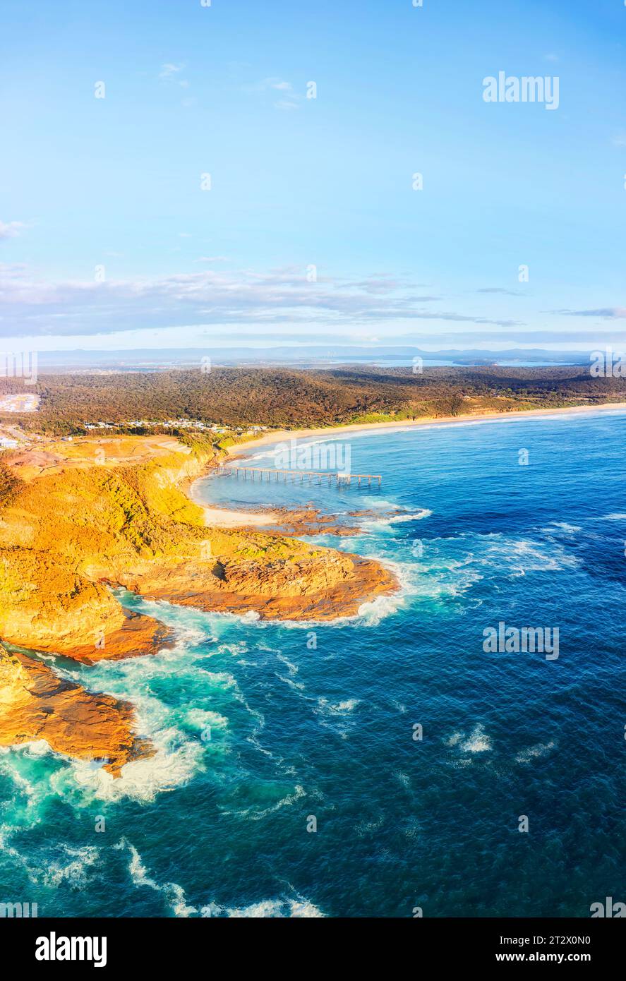 Vertical scenic aerial panorama of Middle Camb beach on Pacific coast ...