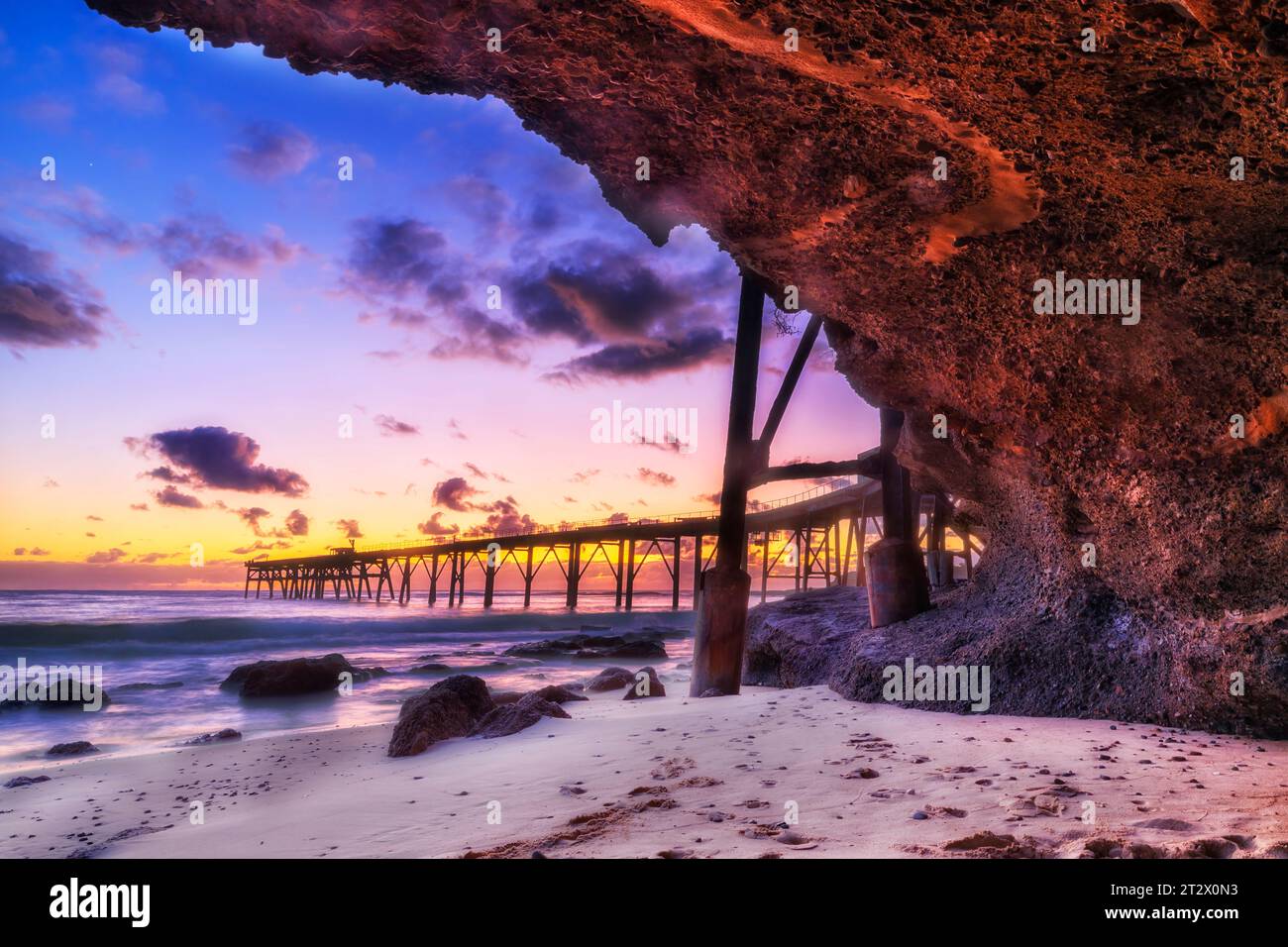 Sea cave at Catherine Hill bay Middle camp beach near historic timber ...