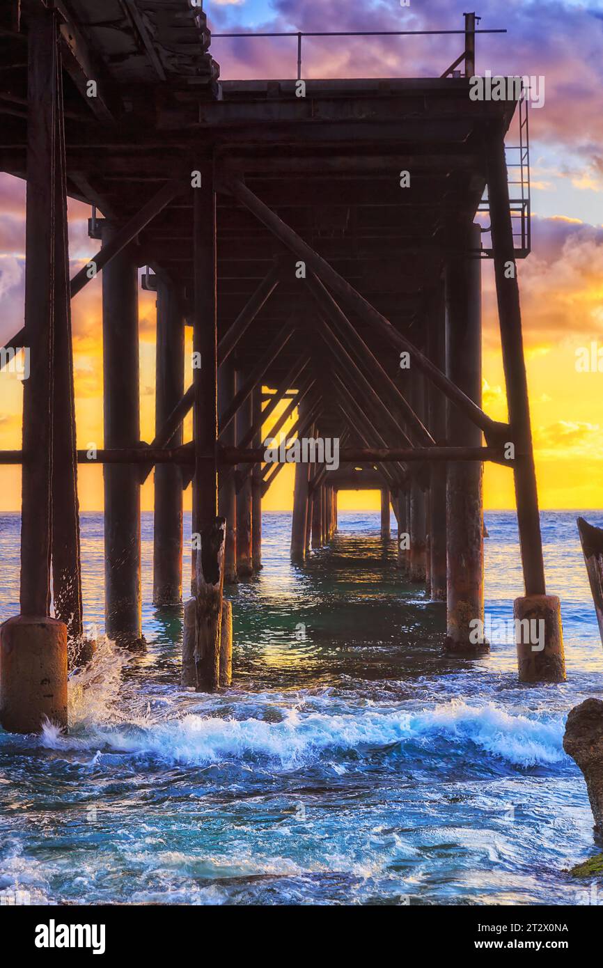 TImber structure of historic Jetty at Middle camp beach in Australia on ...