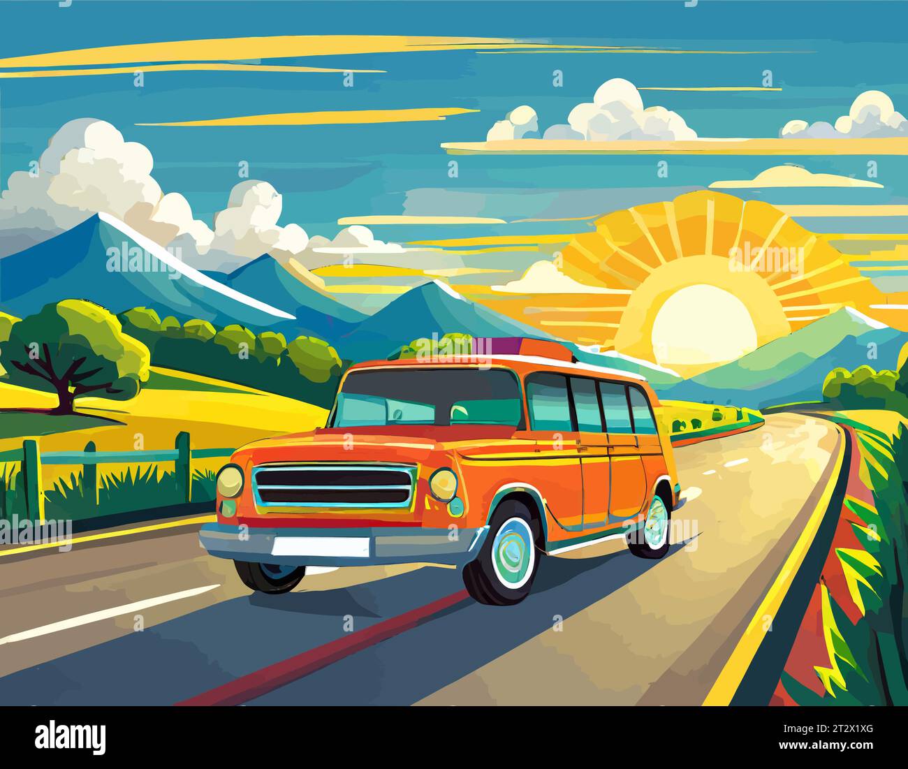 Sunny scenic road Stock Vector Images - Alamy