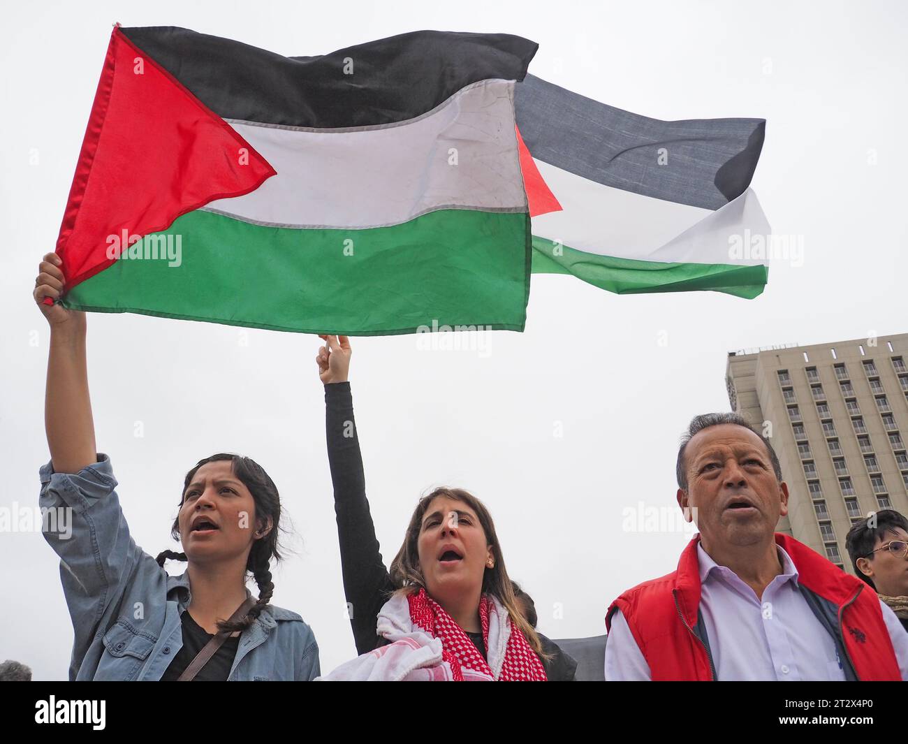 Lima, Peru. 21st Oct, 2023. Islamic women waving Palestinian flags when ...