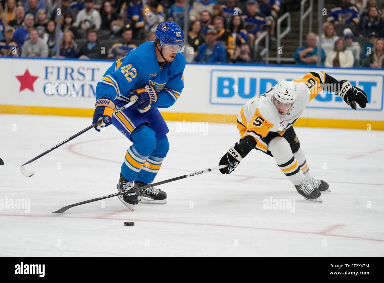 St. Louis Blues' Kasperi Kapanen (42) and Pittsburgh Penguins' Ryan ...