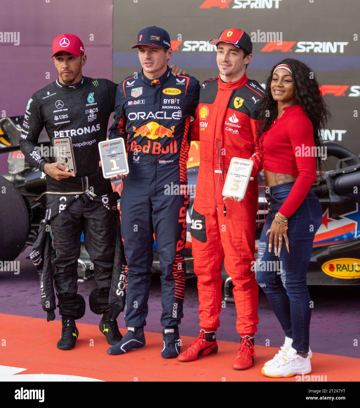 Austin, Texas - October 21th, 2023: Top finishers, Max Verstappen ...