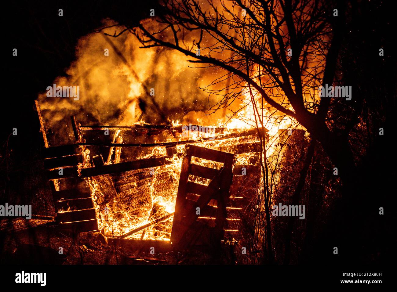 Fire in the house. Blaze fire flame home. House fire. Burning building ...