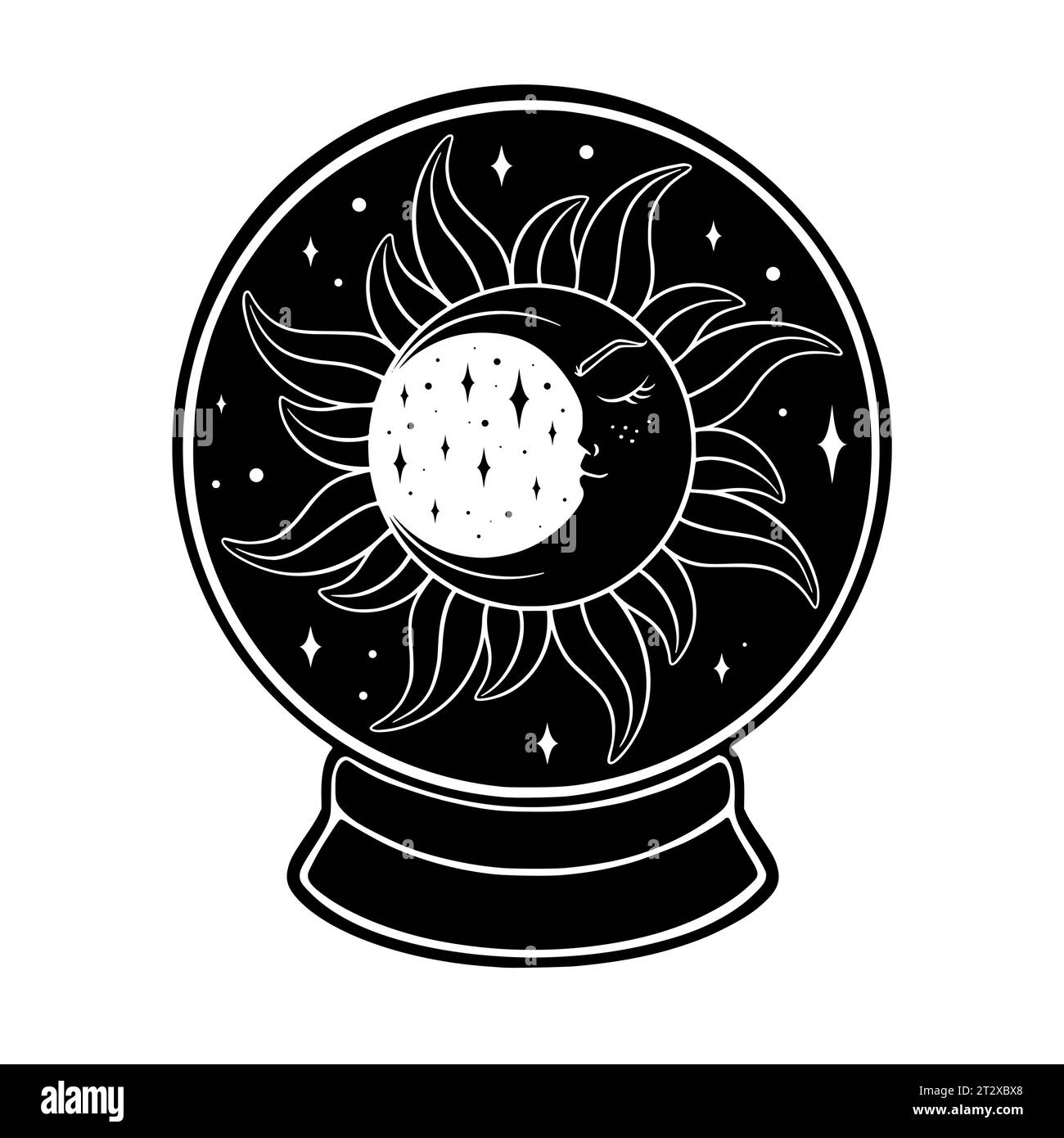 Crystall ball with crescent moon. Witch occult spiritual ball with ...